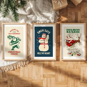 UNFFRAMED Luvia Set of 3 Retro Winter Holiday Poster Prints, Festive ...