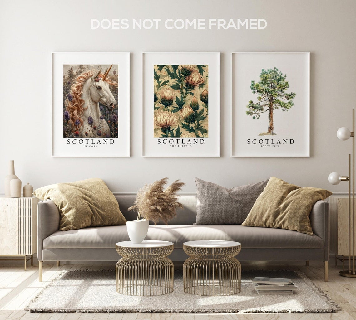 UNFFRAMED Luvia Set of 3 Scotland National Symbols Poster Prints ...