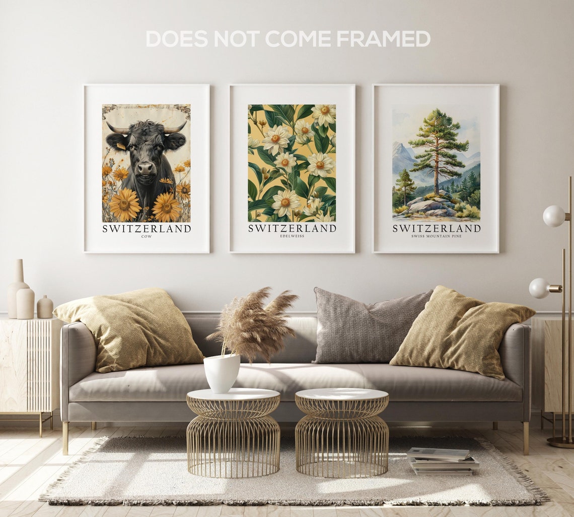UNFFRAMED Luvia Set of 3 Switzerland National Symbols Poster Prints ...