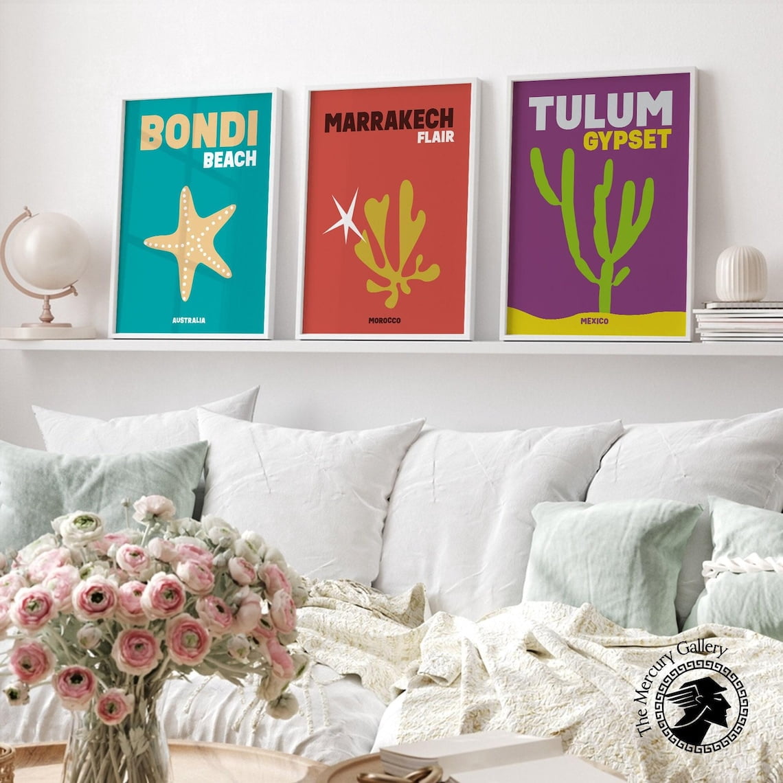 UNFFRAMED Luvia Set of 3 Travel Famous Places Prints, Bondi, Marrakech ...