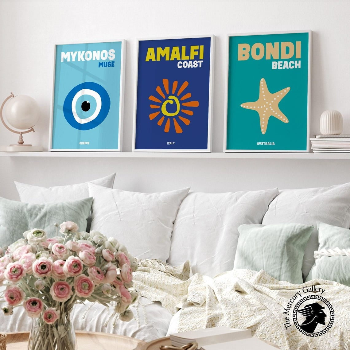 UNFFRAMED Luvia Set of 3 Travel Famous Places Prints, Mykonos, Amalfi ...