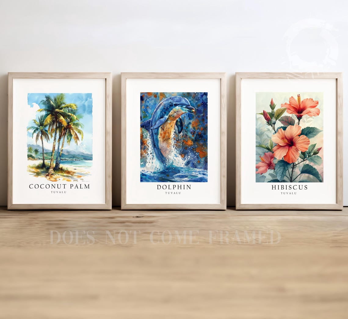 UNFFRAMED Luvia Set of 3 Tuvalu National Symbols Poster Wall Art ...