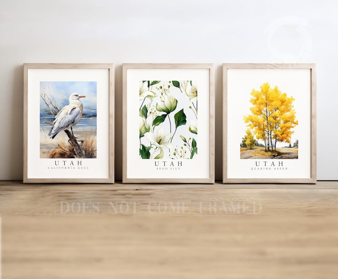 UNFFRAMED Luvia Set of 3 Utah State Symbols Poster, California Gull ...