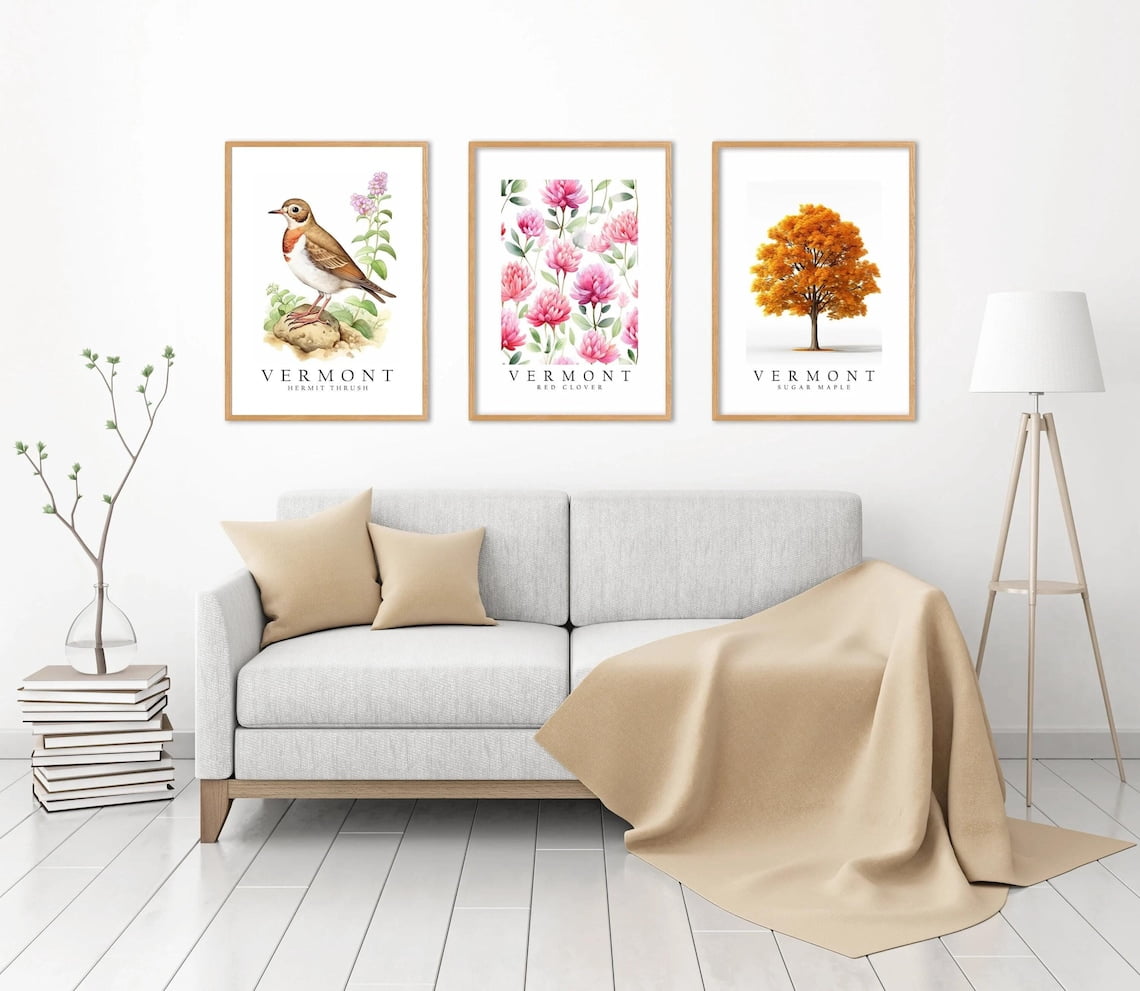 UNFFRAMED Luvia Set of 3 Vermont State Symbols Poster Prints, Hermit ...
