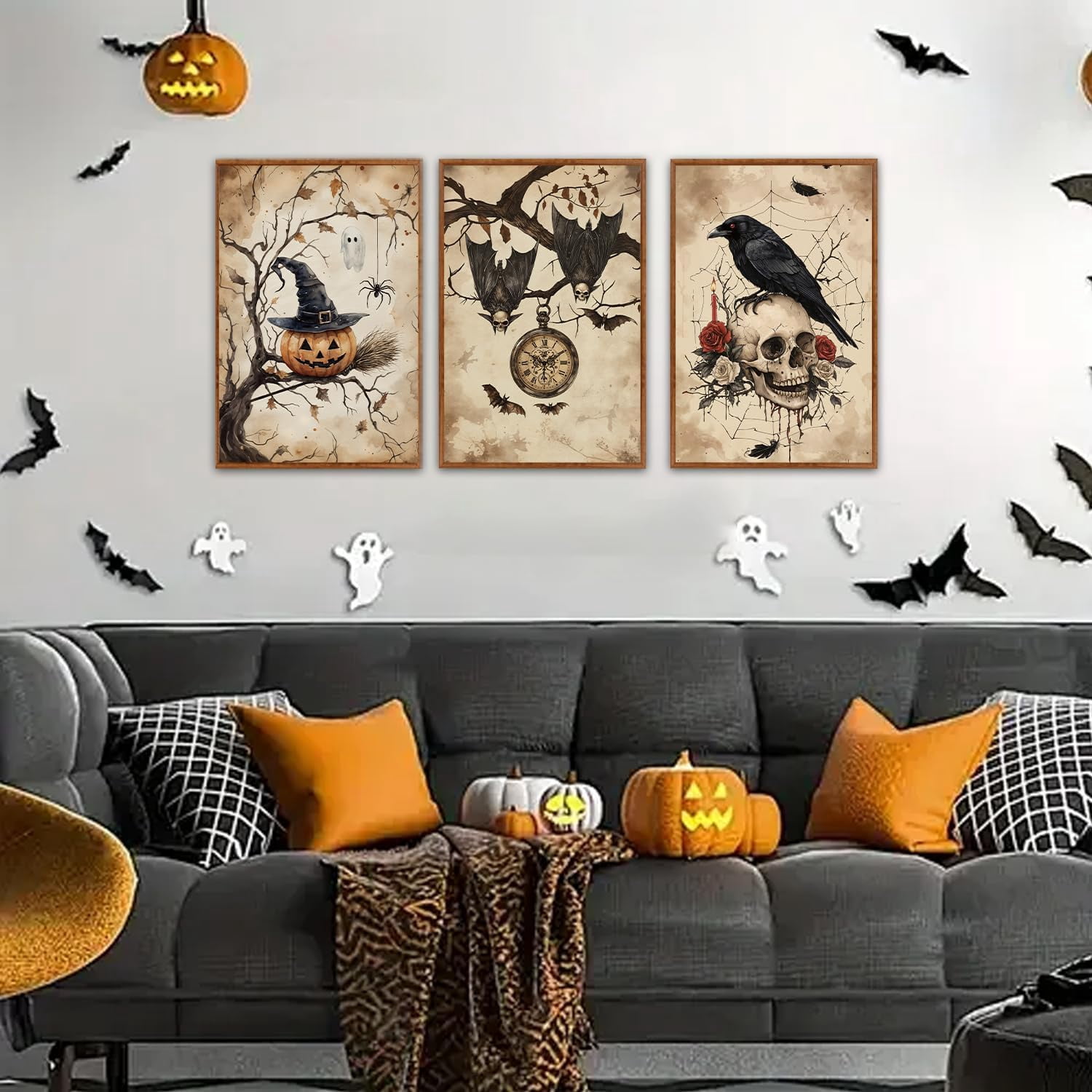 UNFFRAMED Luvia Set of 3 Vintage Gothic Poster, Floral Skull Raven Wall ...