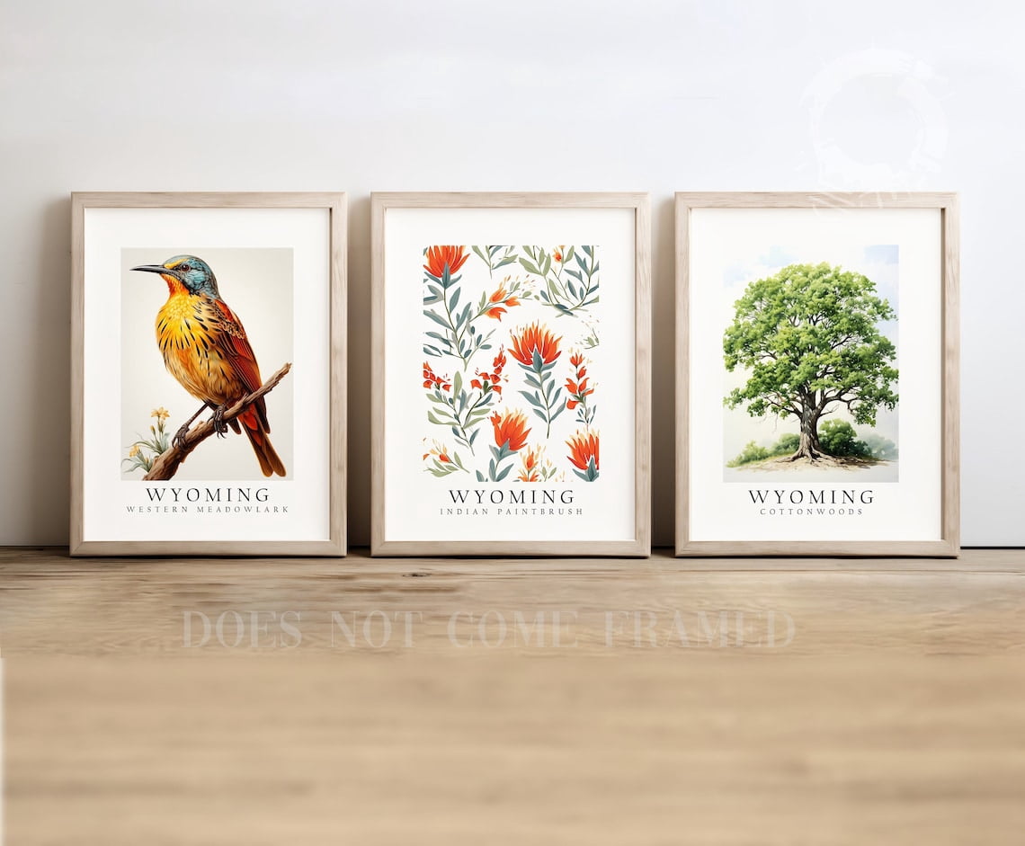 UNFFRAMED Luvia Set of 3 Wyoming State Symbols Poster, Meadowlark ...