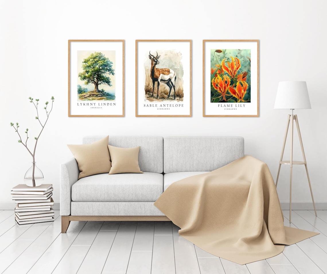 UNFFRAMED Luvia Set of 3 Zimbabwe National Symbols Poster, Sable ...