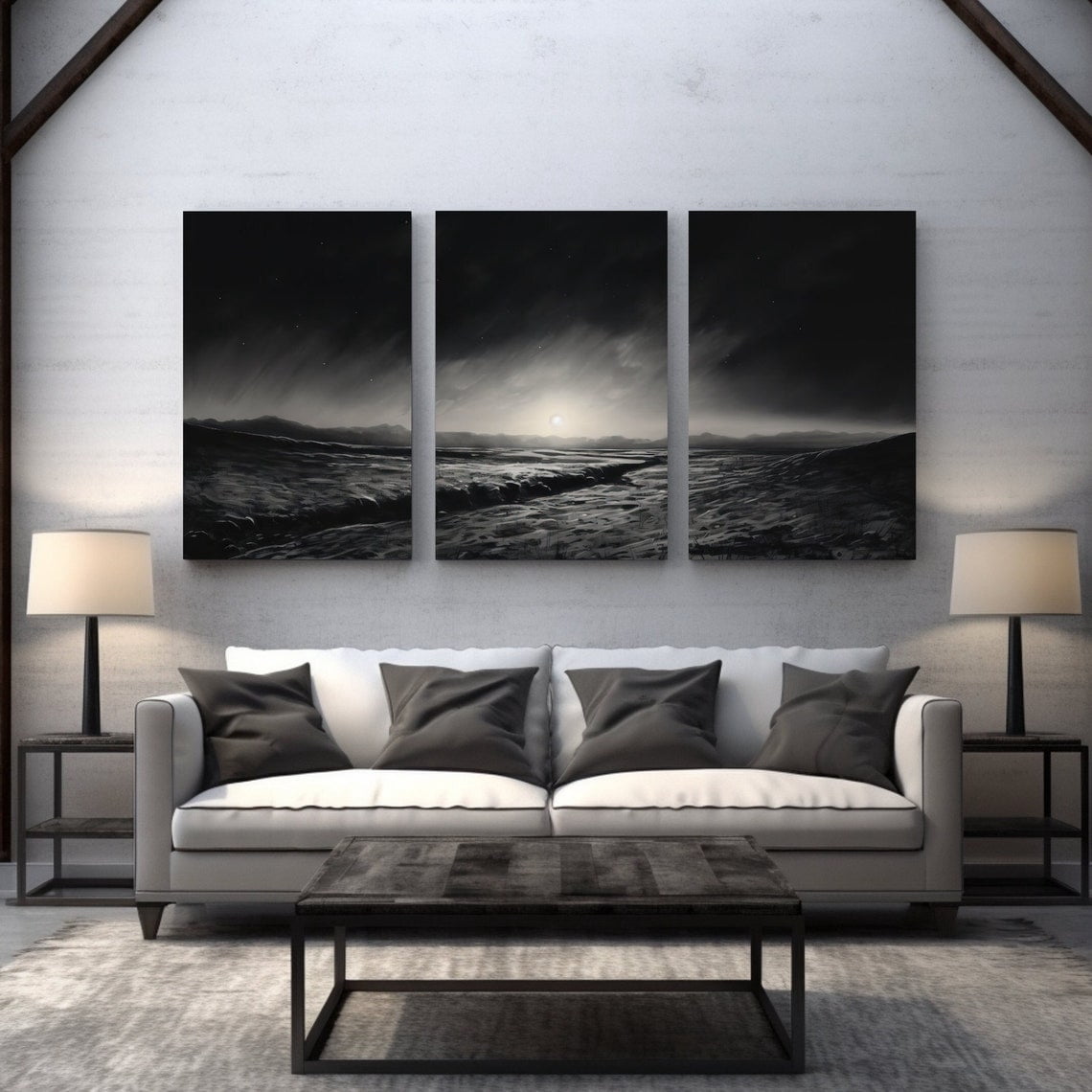 UNFFRAMED Luvia Twilight Landscape Triptych Poster Set of 3 Minimalist ...