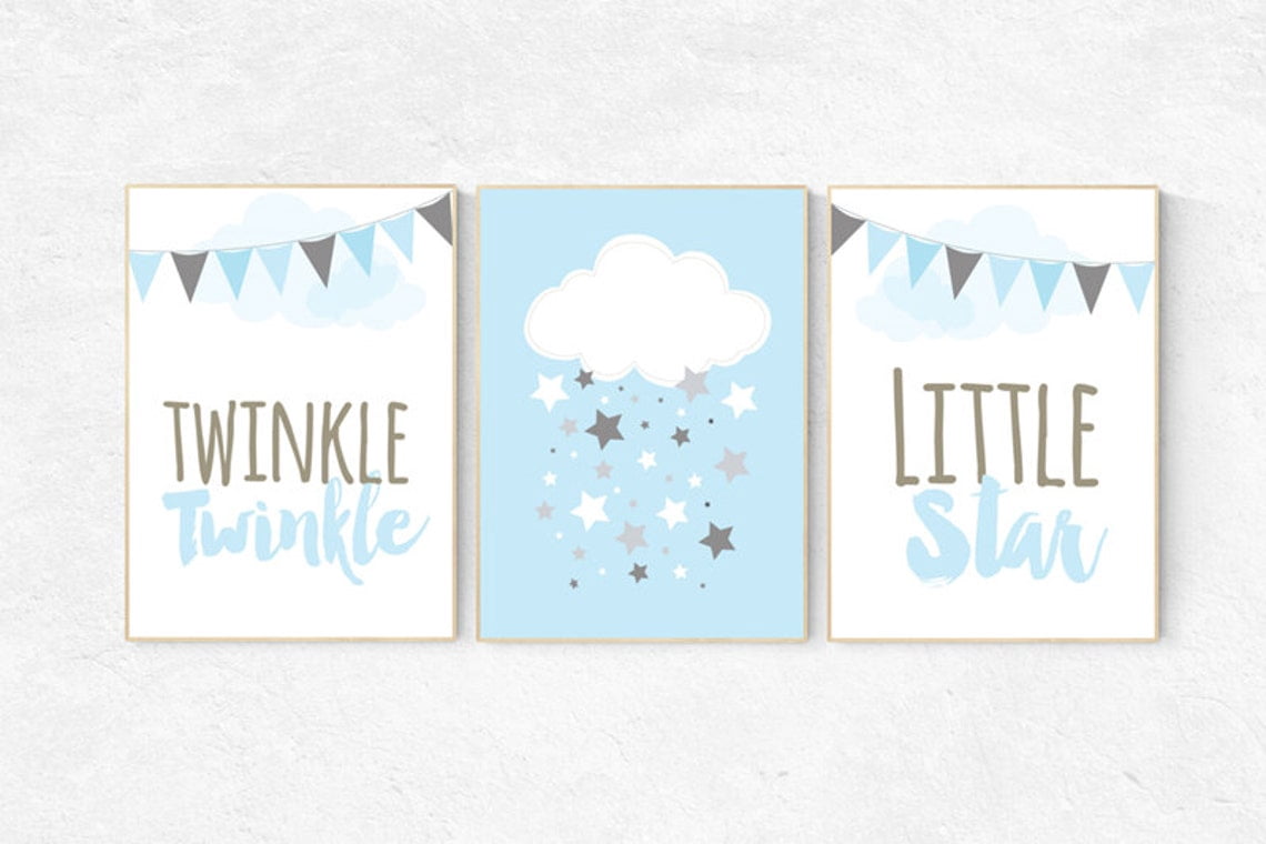 UNFFRAMED Luvia Twinkle Twinkle Little Star Poster Set of 3 Blue Gray ...