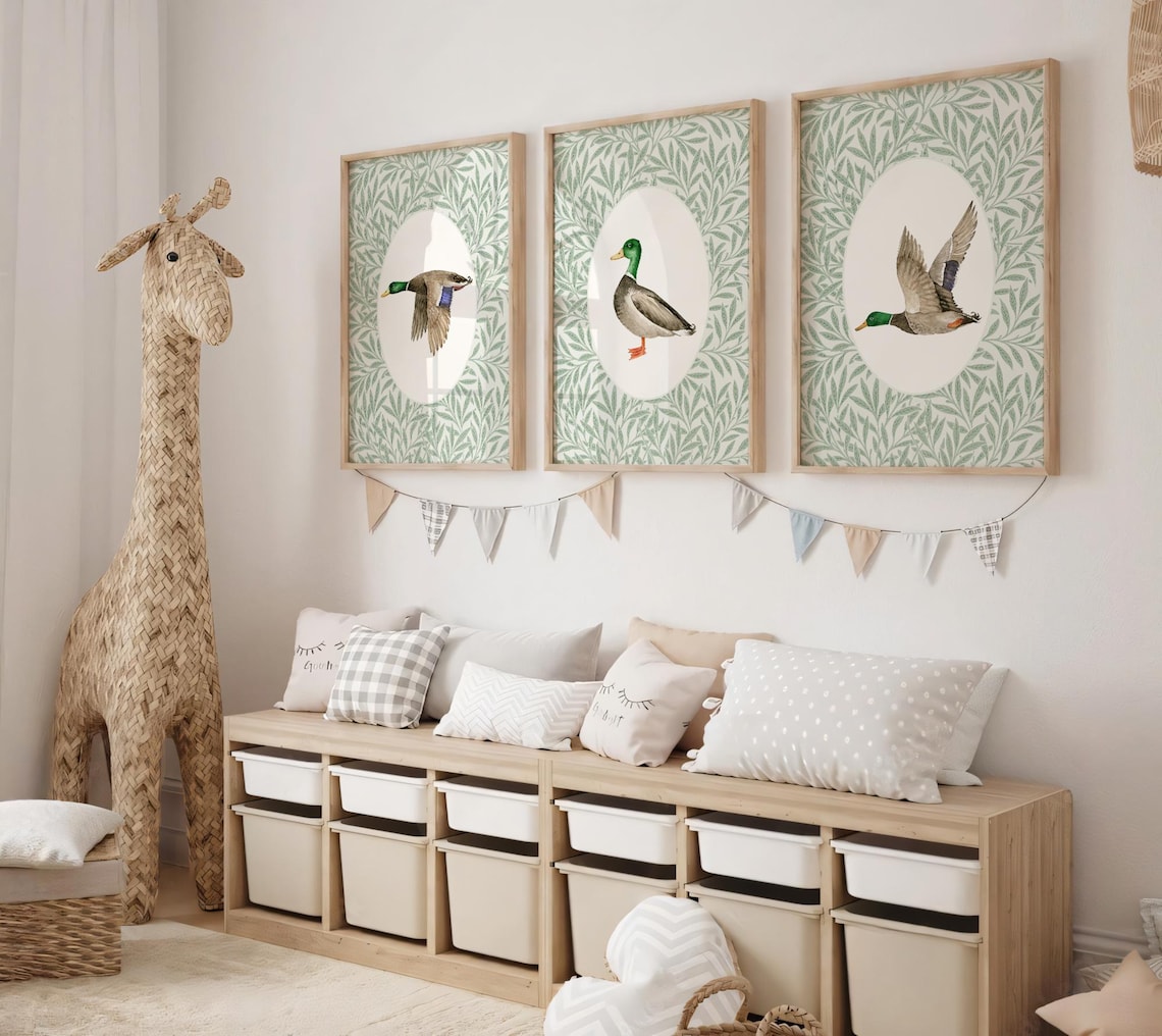 UNFFRAMED Mallard Duck Nursery Wall Art Set Of 3, Flying Duck Posters ...