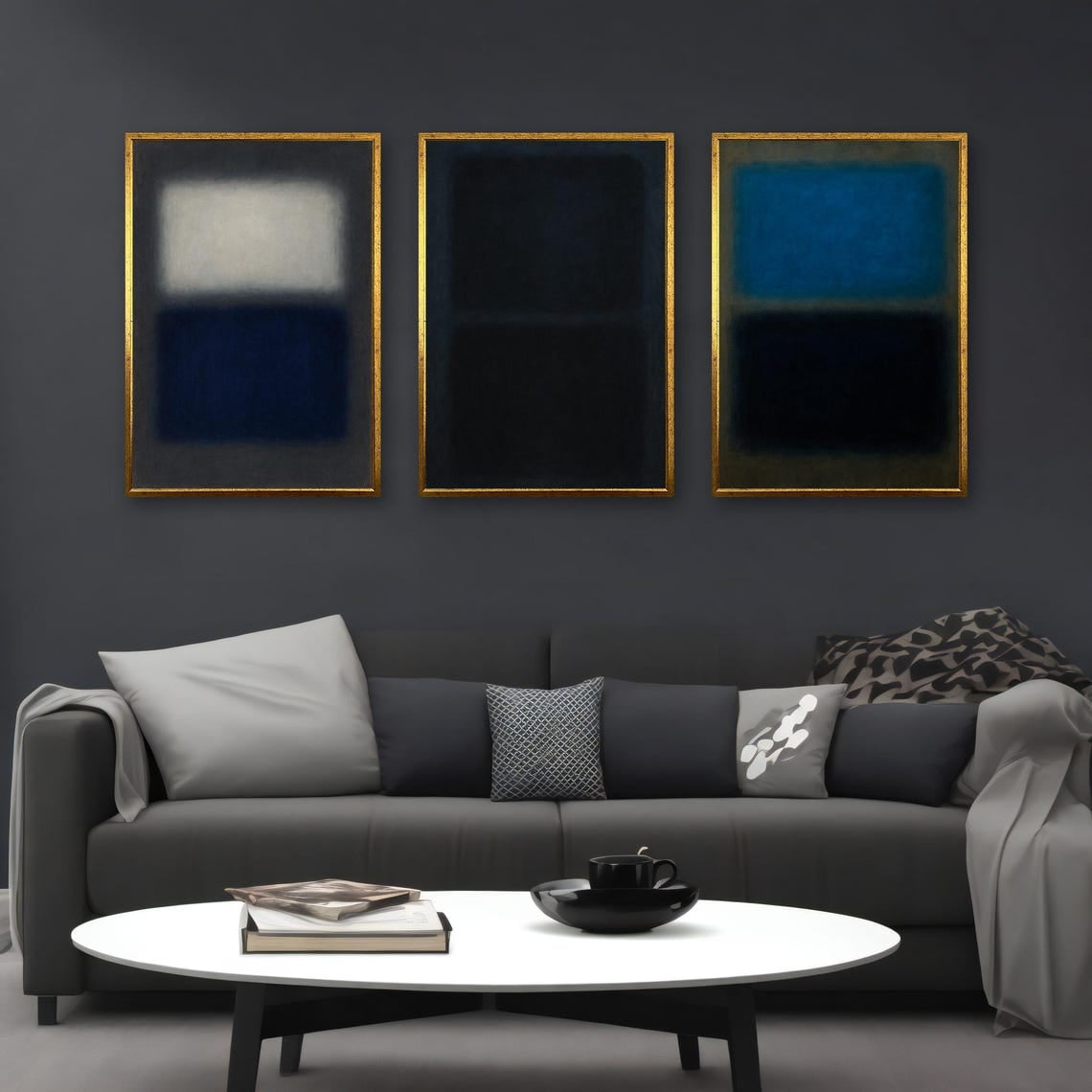 UNFFRAMED Mark Rothko Set No 1 No 15 No 20, Moody Blue Abstract Wall ...