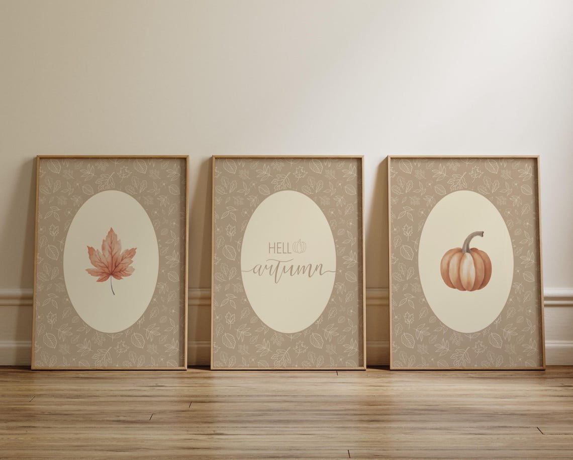 UNFFRAMED Maximalist Fall Prints. Autumn Wall Art Set. Fall Leaves Line ...