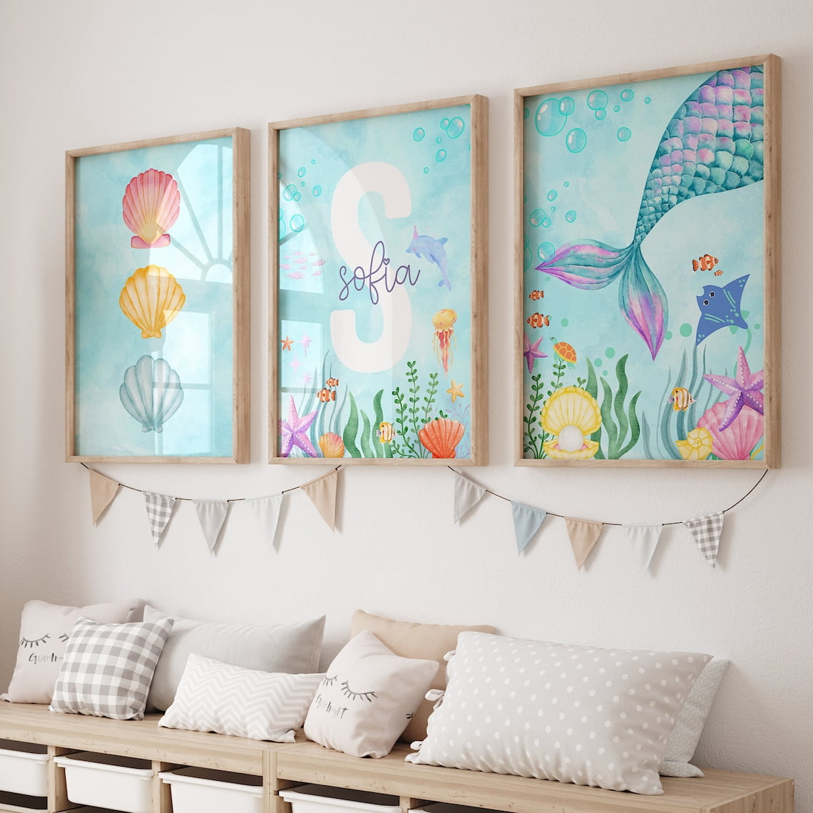 UNFFRAMED Mermaid Poster Set Of 3, Mermaid Nursery Poster, Girls ...