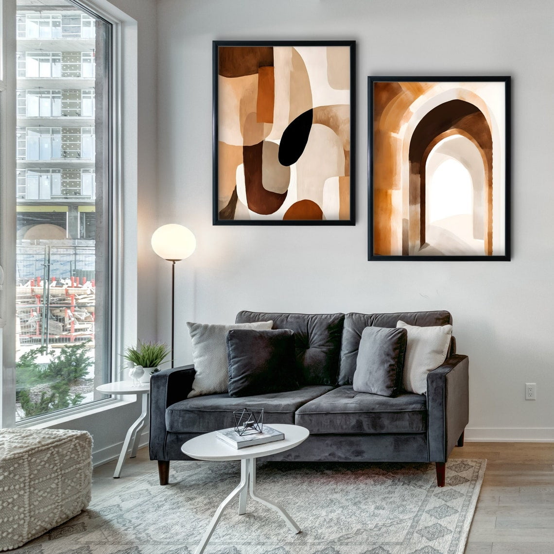 UNFFRAMED Mid Century Modern Art Posters, Neutral Abstract Shapes Set 2 ...