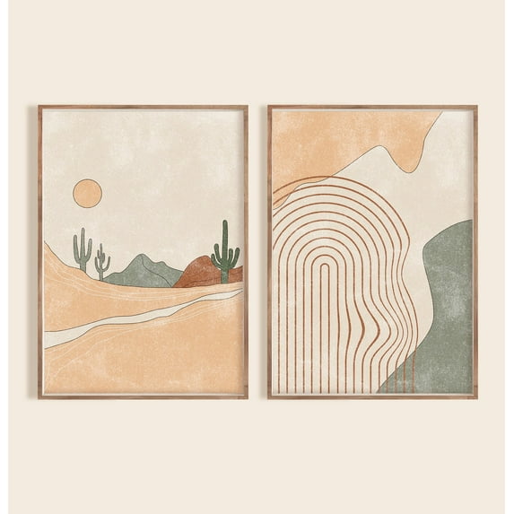 UNFFRAMED Mid Century Modern Desert Art Posters, Boho Geometric Set Set ...