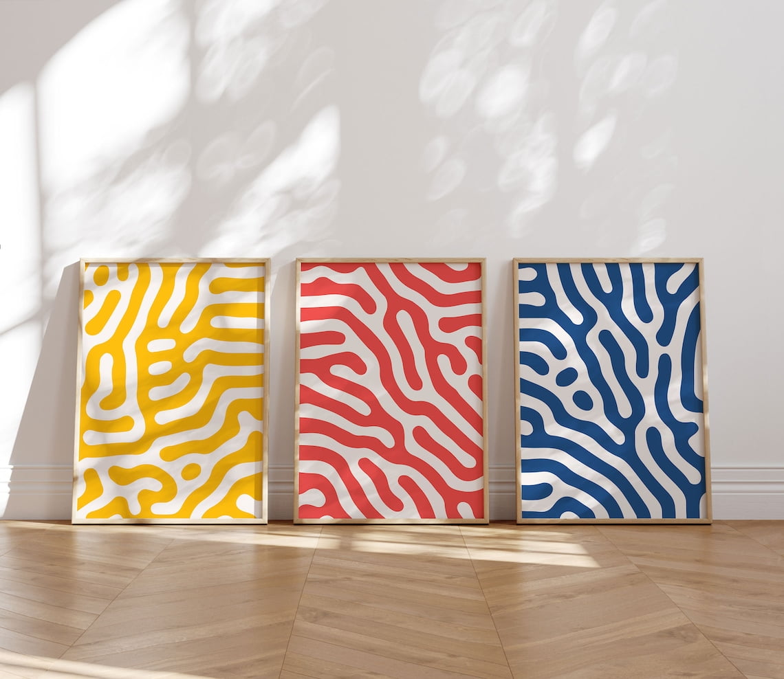 UNFFRAMED Mid Century Modern Tryptic Wall Art, Triptych Wall Art, 3 ...