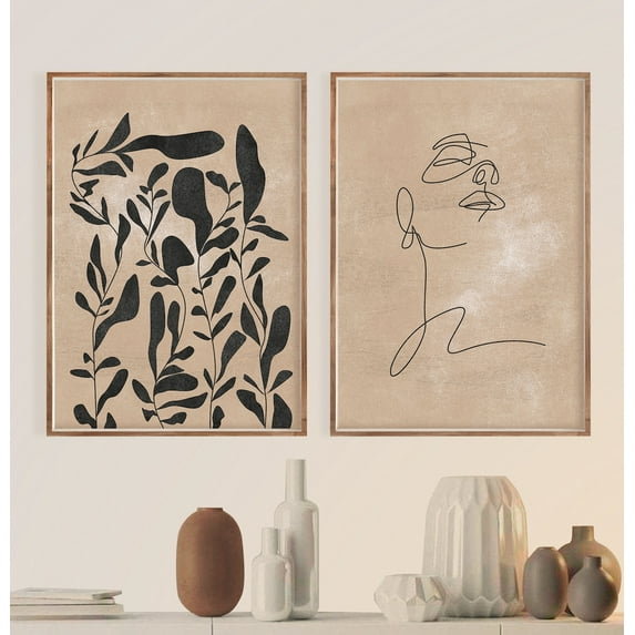 UNFFRAMED Midcentury Modern Woman Line Art Posters, Botanical Face Set ...