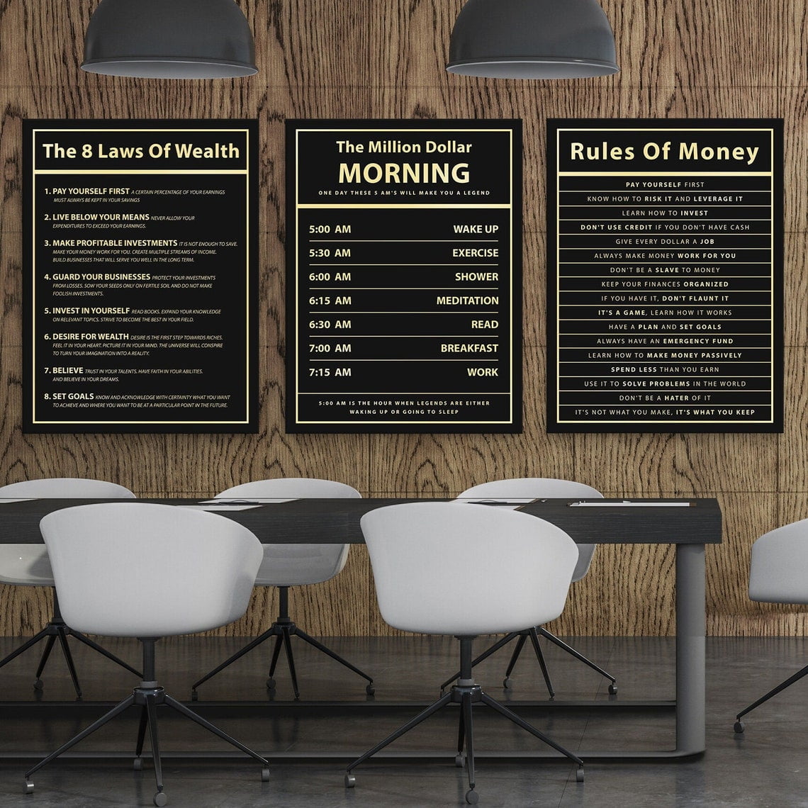 UNFFRAMED The Million Dollar Morning Set, 3 Rules Of Wealth, Money ...