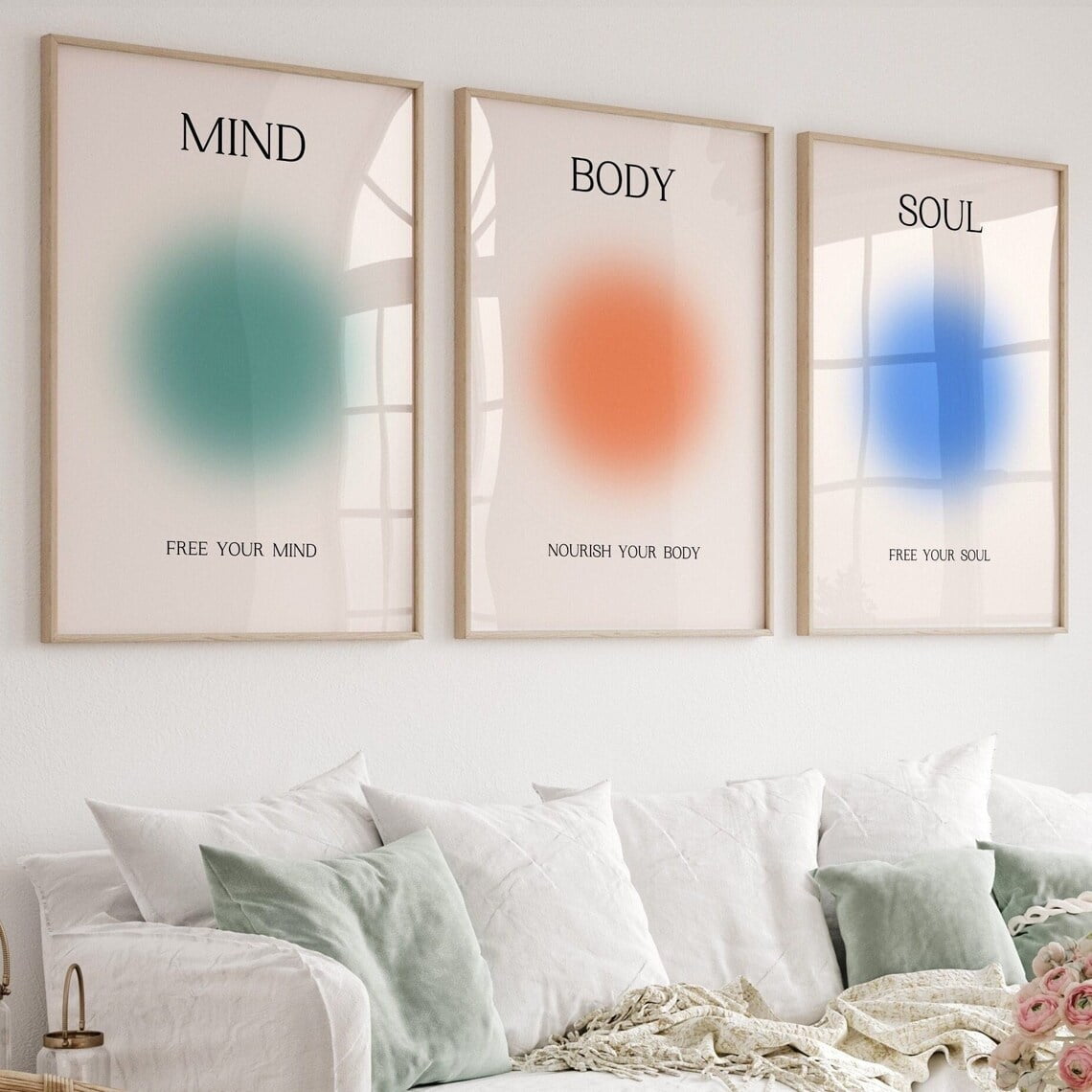 UNFFRAMED Mind Body Soul Poster Set, Grainy Gradient Spiritual Art Set ...