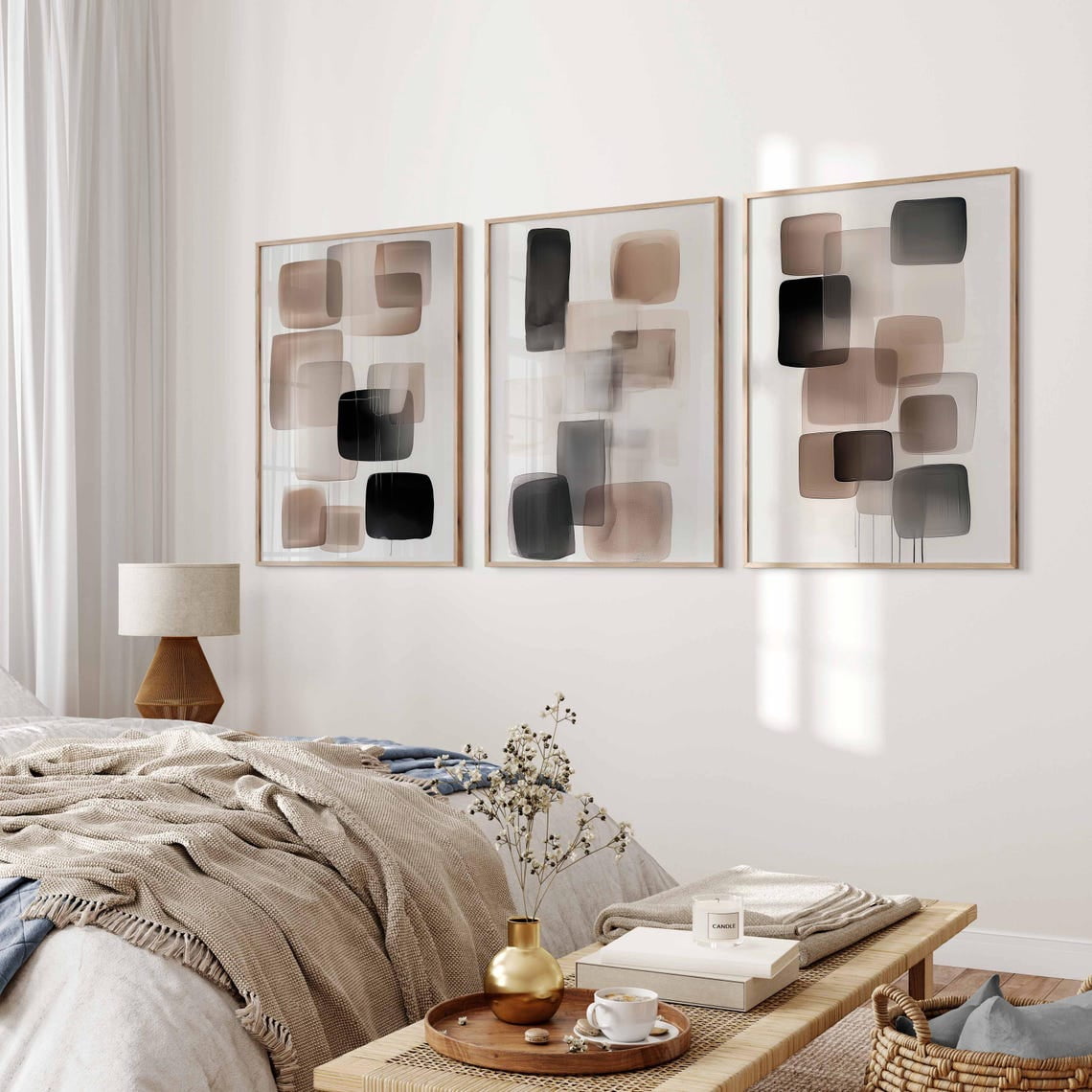 UNFFRAMED Minimalist Abstract Beige Neutral Wall Art Gallery Wall Set ...