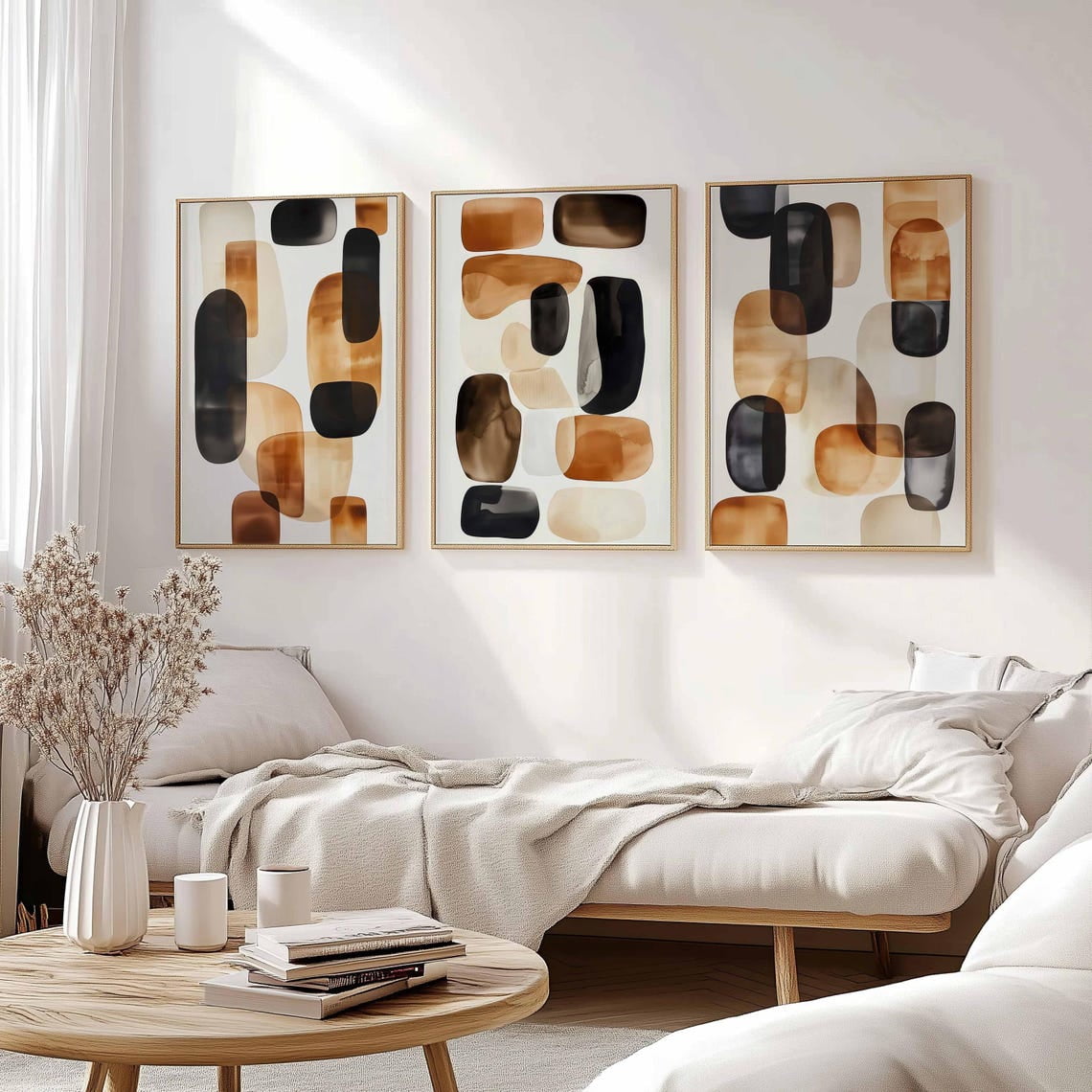 UNFFRAMED Minimalist Abstract Warm Neutral Gallery Art Set Of 3 Wall ...