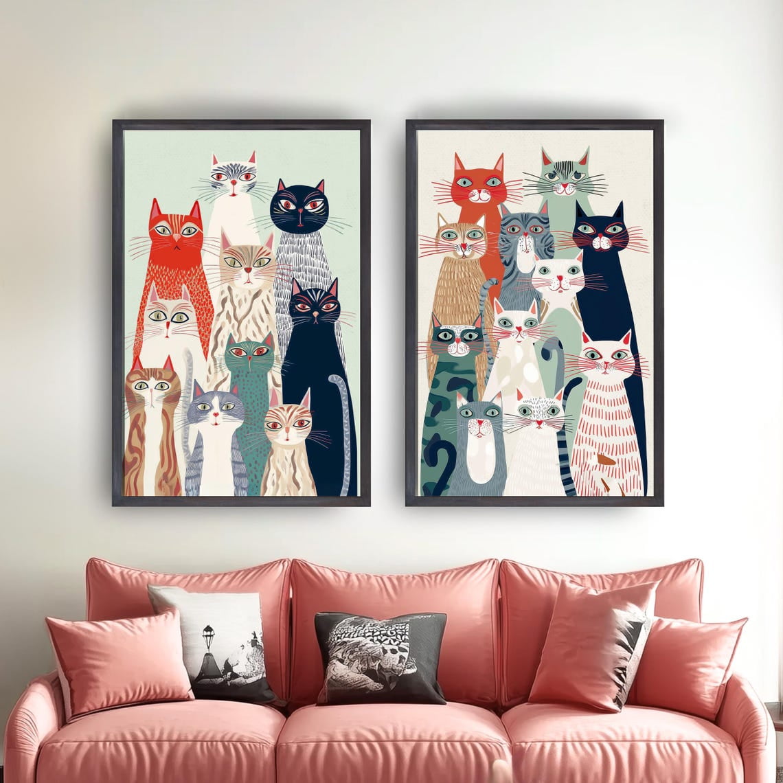 UNFFRAMED Minimalist Cat Wall Art Set, Modern Catful Posters, Whimsical ...