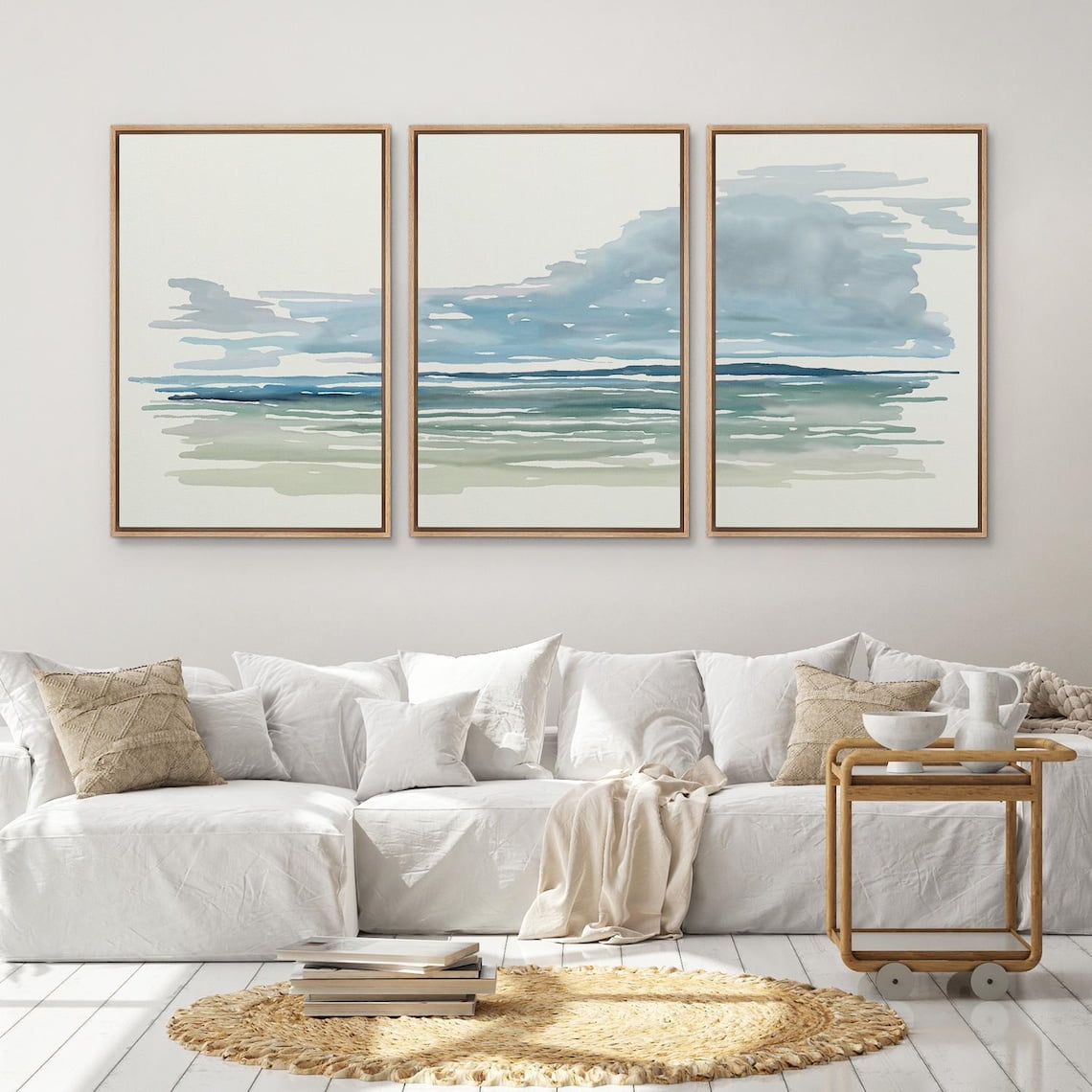UNFFRAMED Minimalist Ocean Triptych, Set Of 3 Sea Prints, Abstract ...