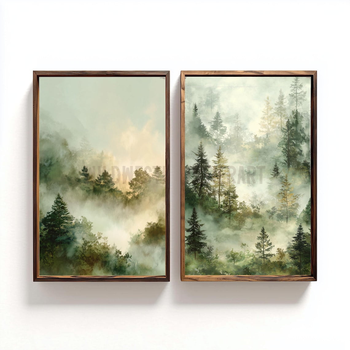 UNFFRAMED Misty Forest Landscape Poster Set, Rustic Modern Wall Art Set ...