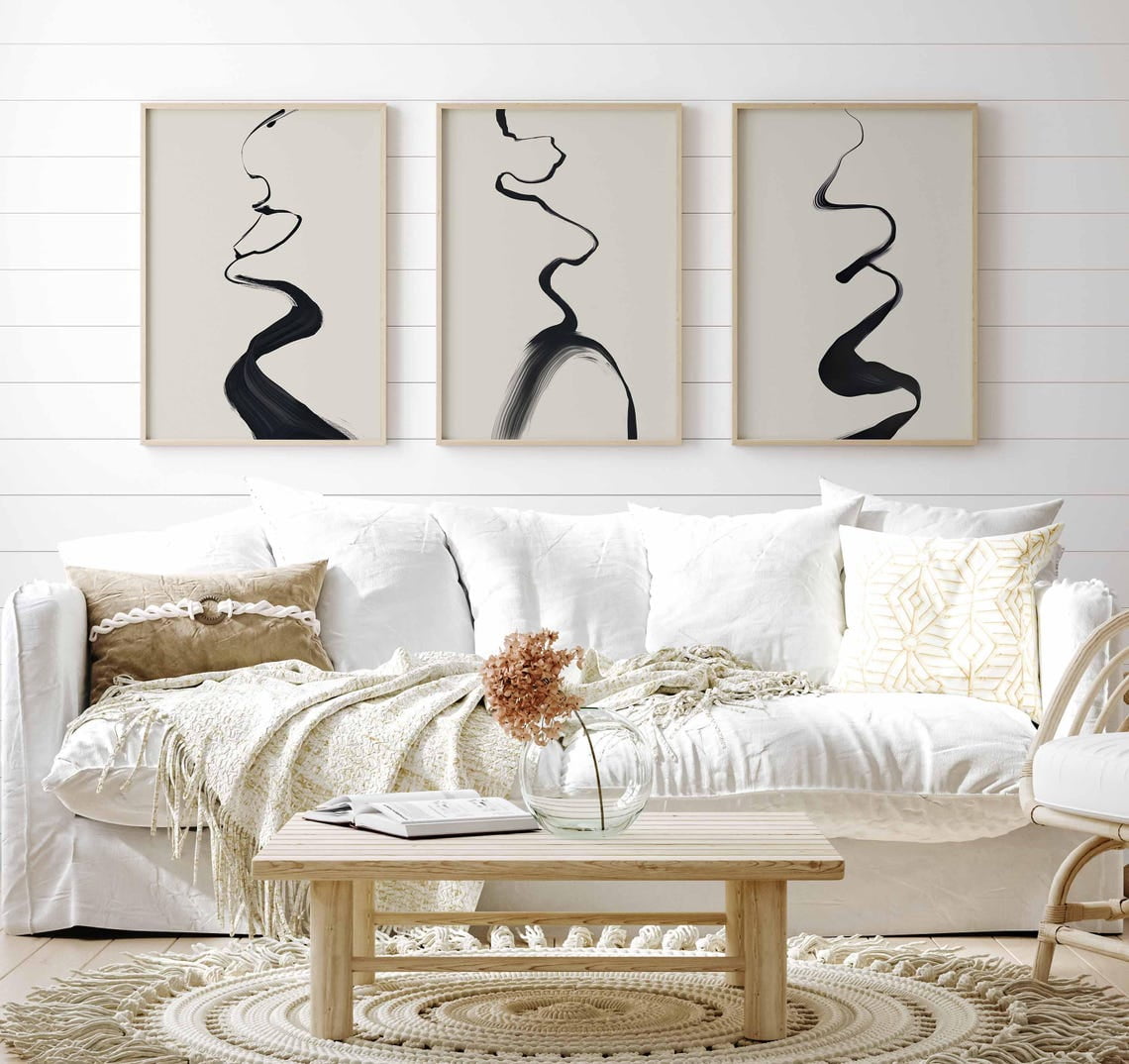 UNFFRAMED Modern Neutral Abstract Black And Beige Poster Gallery Wall ...