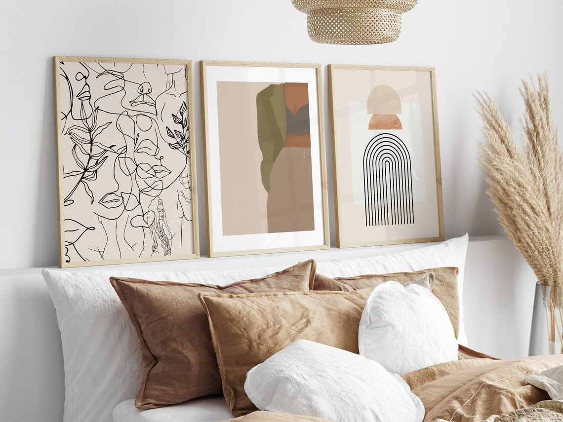UNFFRAMED Modern Set Posters, Boho Gallery Poster Set, Beige Bathroom ...