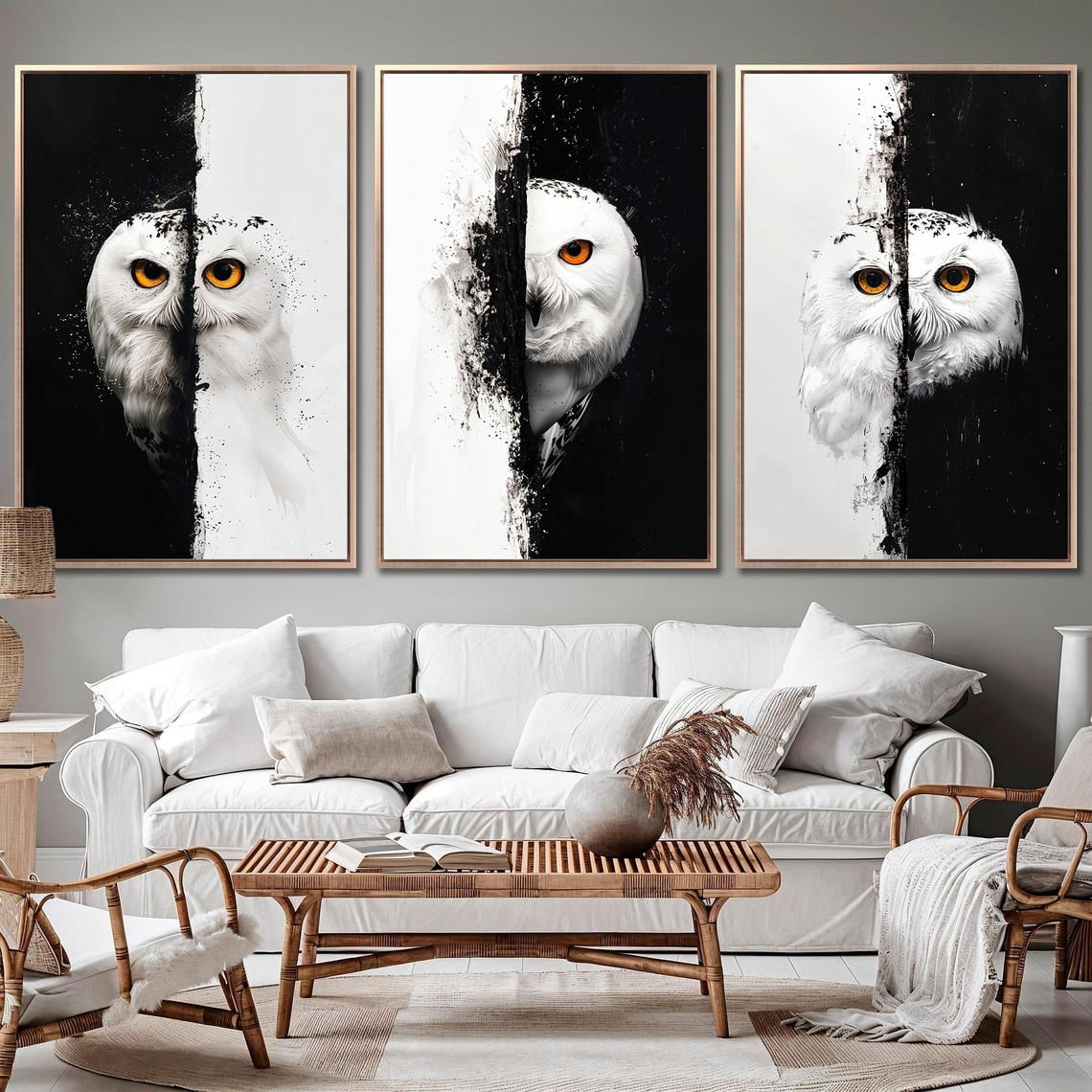UNFFRAMED Mystic Snowy Owl Set Of 3 Wall Art Owls Close Up Posters ...