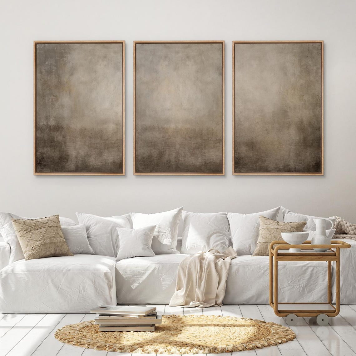 UNFFRAMED Neutral Abstract Wall Art Set Of 3, Minimalist Beige & Taupe ...