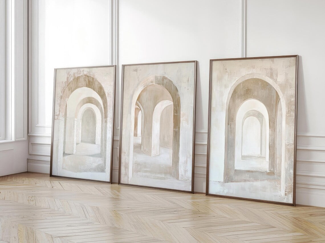 UNFFRAMED Neutral Arches, Minimalist Triptych Wall Art, Set Of 3 Set 3 ...