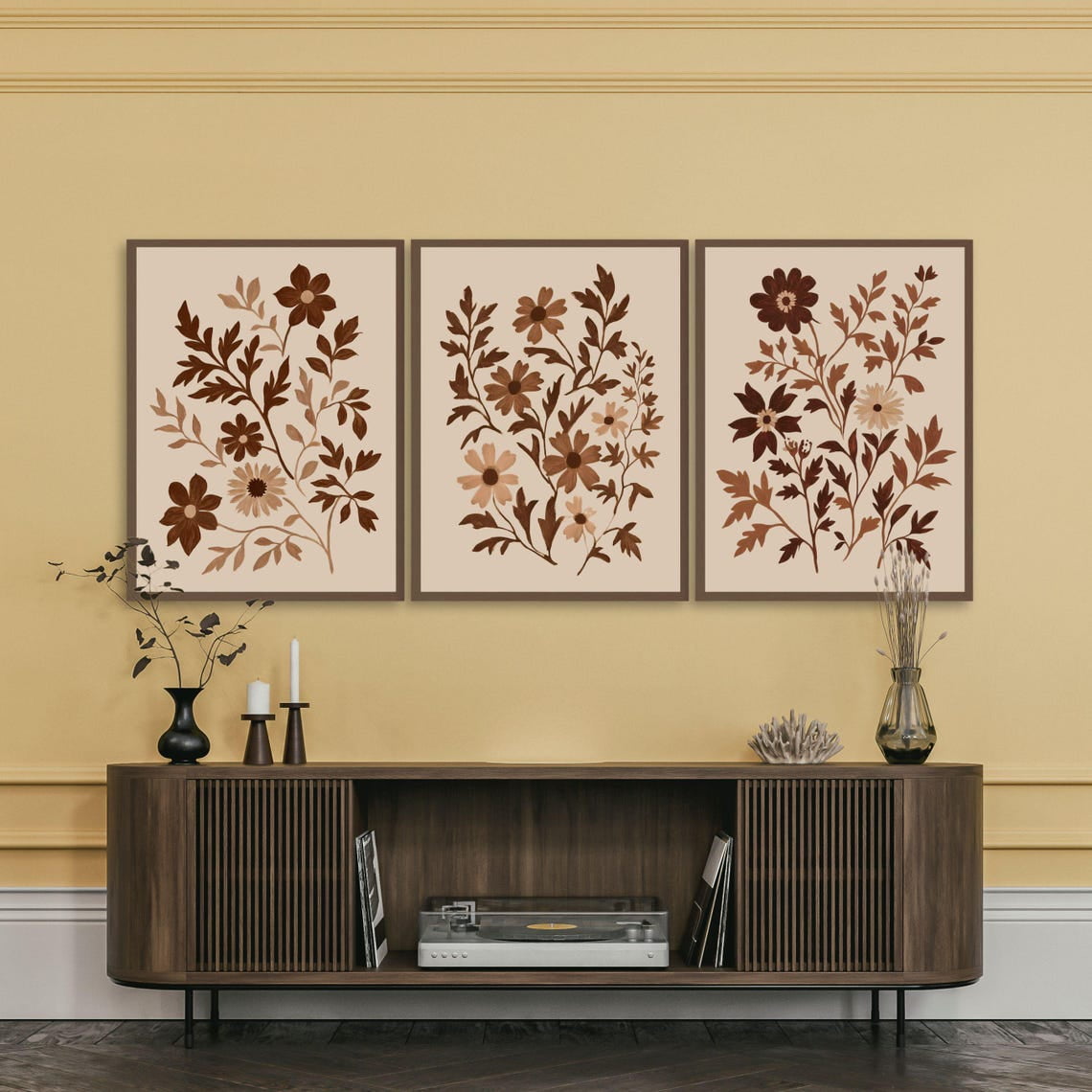 UNFFRAMED Neutral Botanical Boho Wall Art Set, Floral Poster, Vintage ...