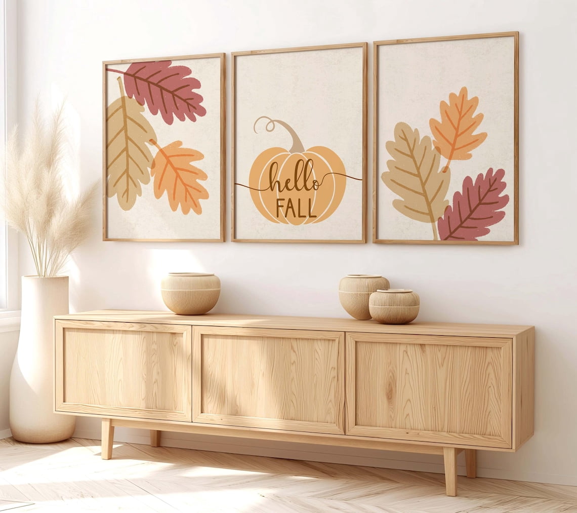 UNFFRAMED Neutral Fall Wall Art Set Posters, Hello Fall, Pumpkin Poster ...