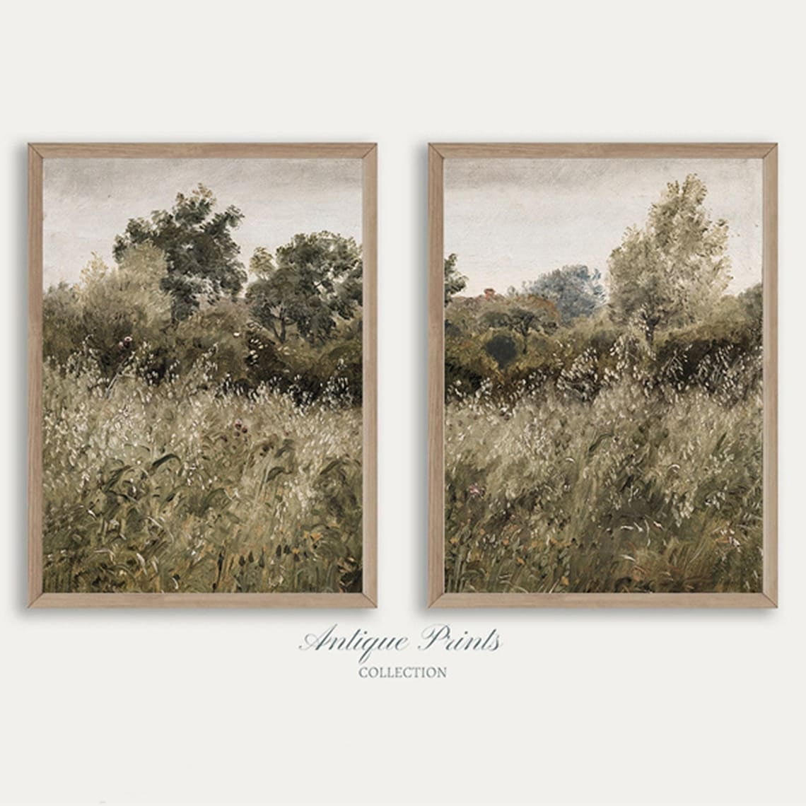 UNFFRAMED Neutral Landscape 2 Pieces Vintage Wall Art, Wildflower Field ...