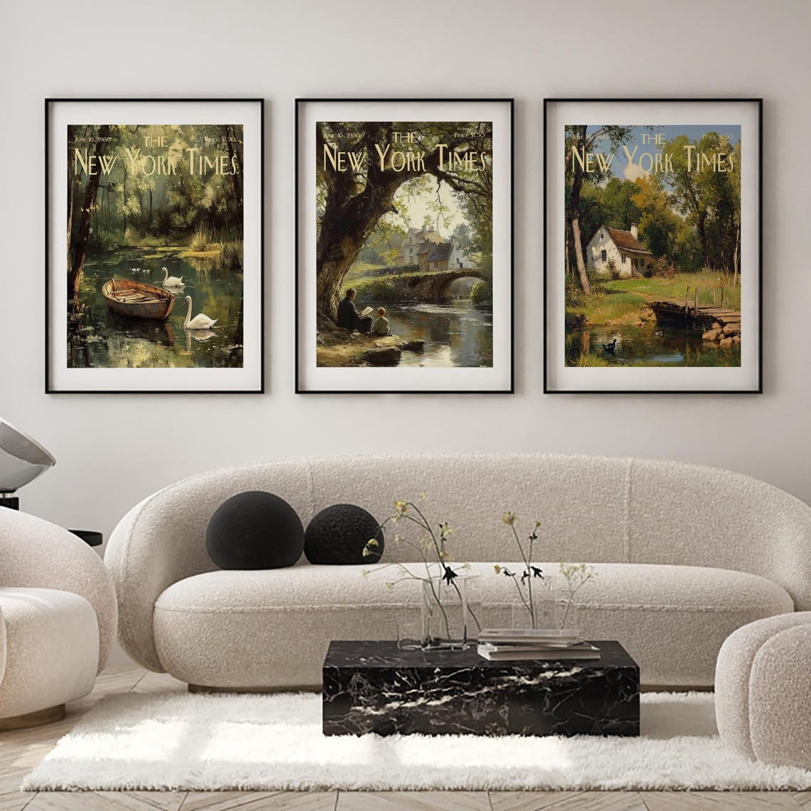 UNFFRAMED New York Times Poster Set Of 3, Vintage Landscape Newspaper ...