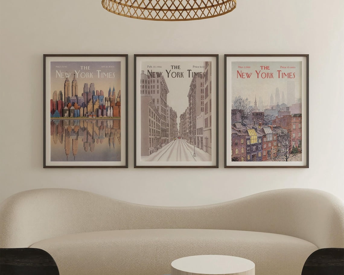 UNFFRAMED New York Times Posters Set Of 3, Vintage Magazine Cover Wall ...