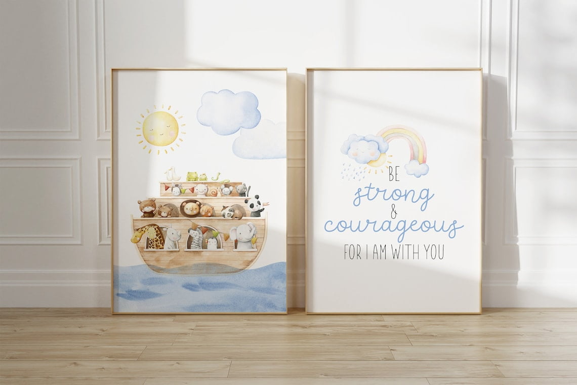 UNFFRAMED Noah'S Ark Nursery Poster Set, Christian Scripture, Room ...