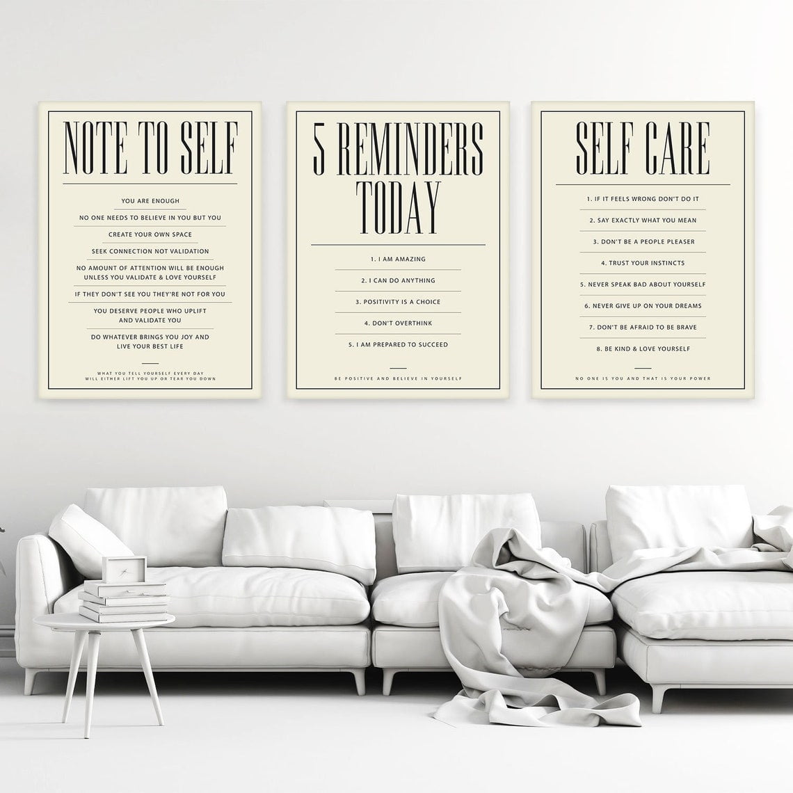 UNFFRAMED Note To Self Wall Art Set, Motivational Quotes Posters, Self ...