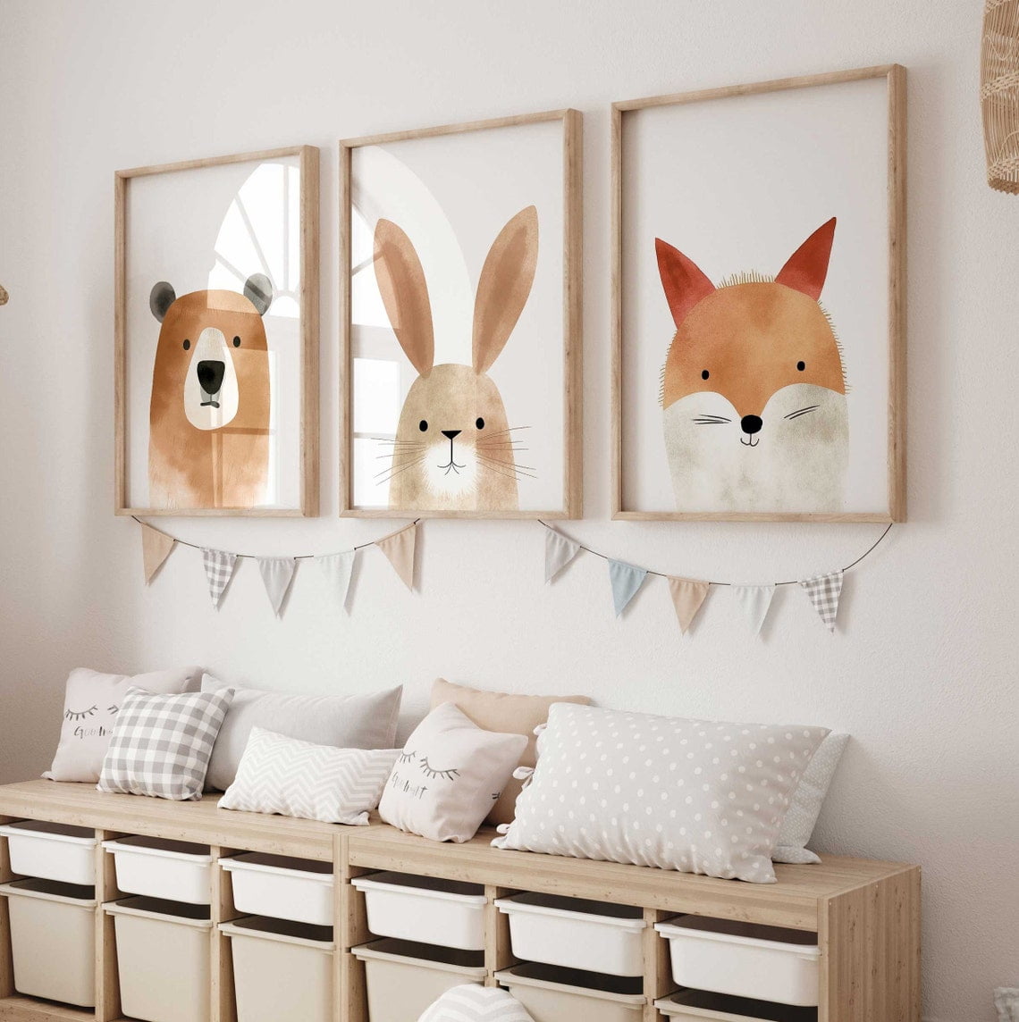 Luvia Nursery Animal Portraits, Bear, Bunny And Red Fox, Cute Nursery ...