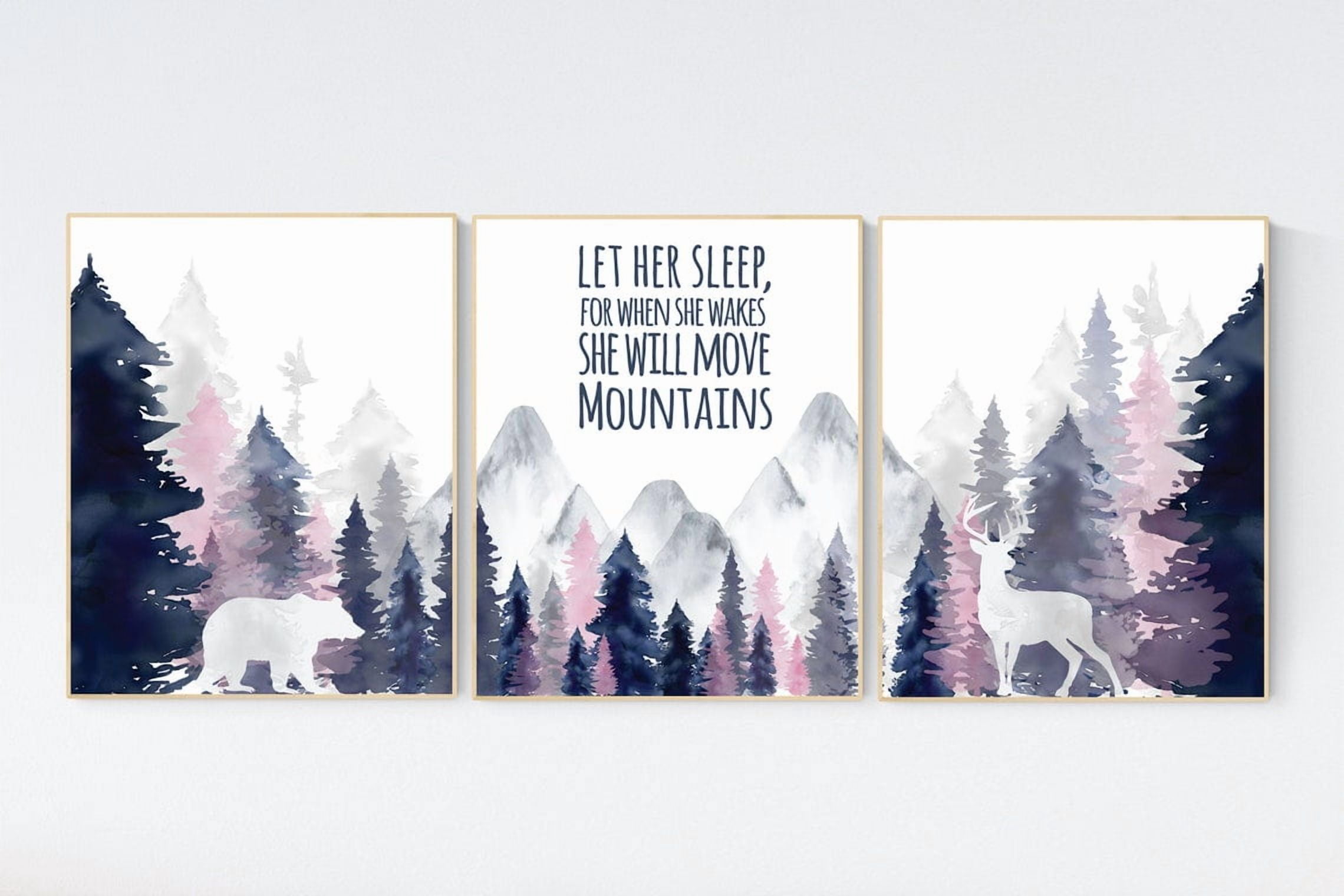 UNFFRAMED Nursery Decor Woodland, Mountain Wall Art, Tree Nursery Decor ...