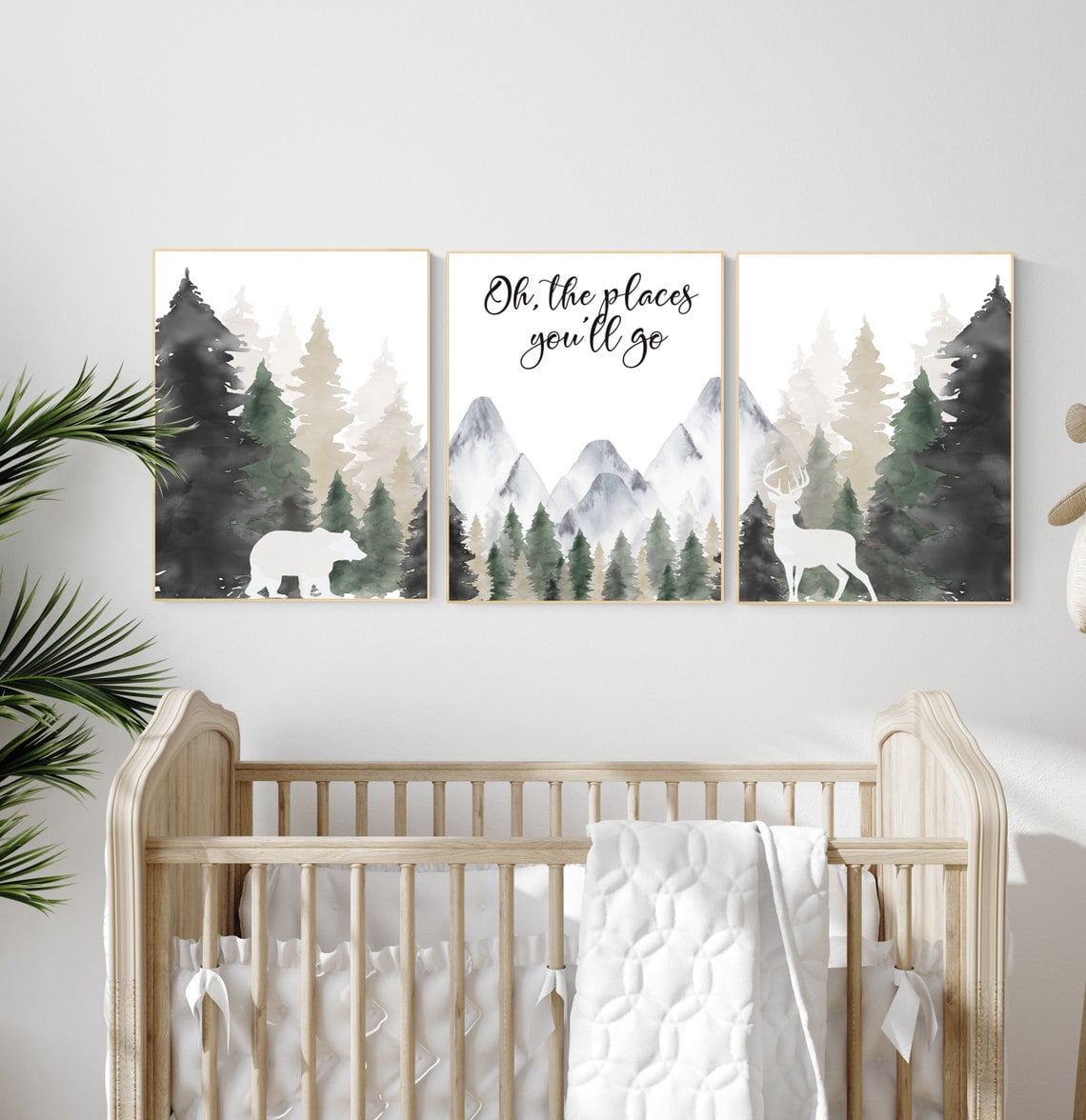 UNFFRAMED Nursery Decor Woodland, Mountain Wall Art, Tree Nursery Decor ...