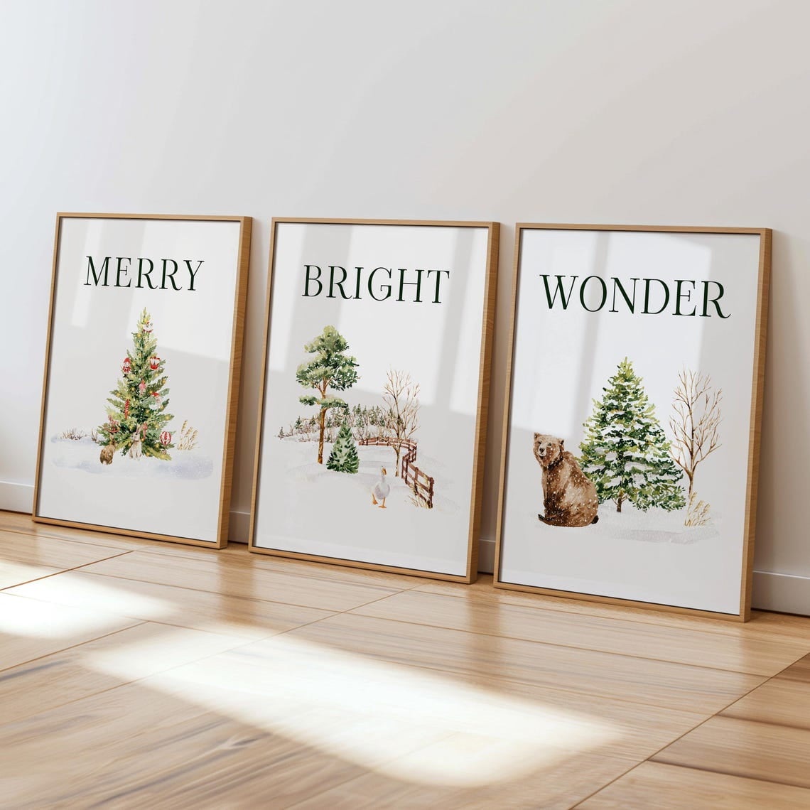 UNFFRAMED Nursery Prints Set, Winter Wonderland Animals Set 3 Prints ...