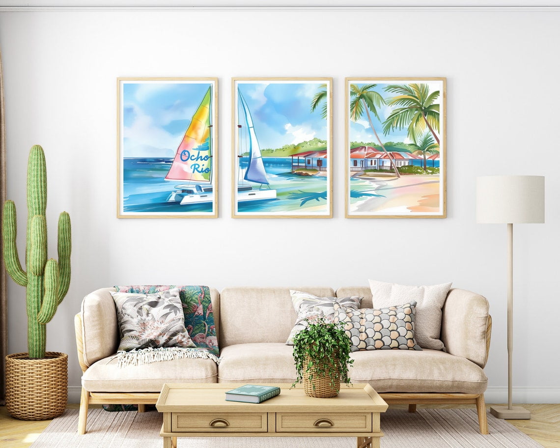 UNFFRAMED Ocho Rios Jamaica Poster Set Of 3, Caribbean Coastal Wall Art ...