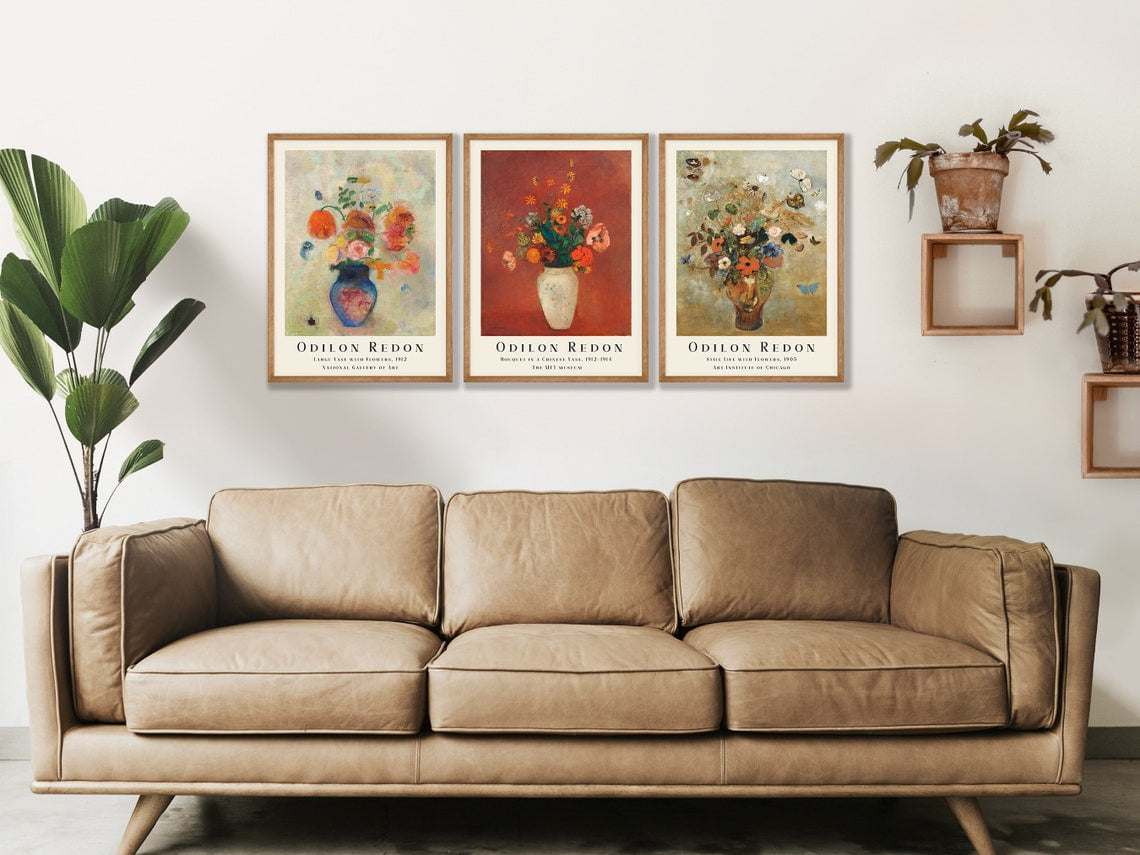 UNFFRAMED Odilon Redon Flower Prints Set, Museum Exhibition Posters Set ...