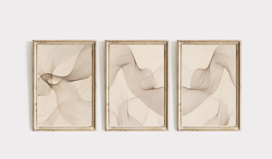 UNFFRAMED Organic Neutral Abstract Set Of Three Posters, Neutral ...