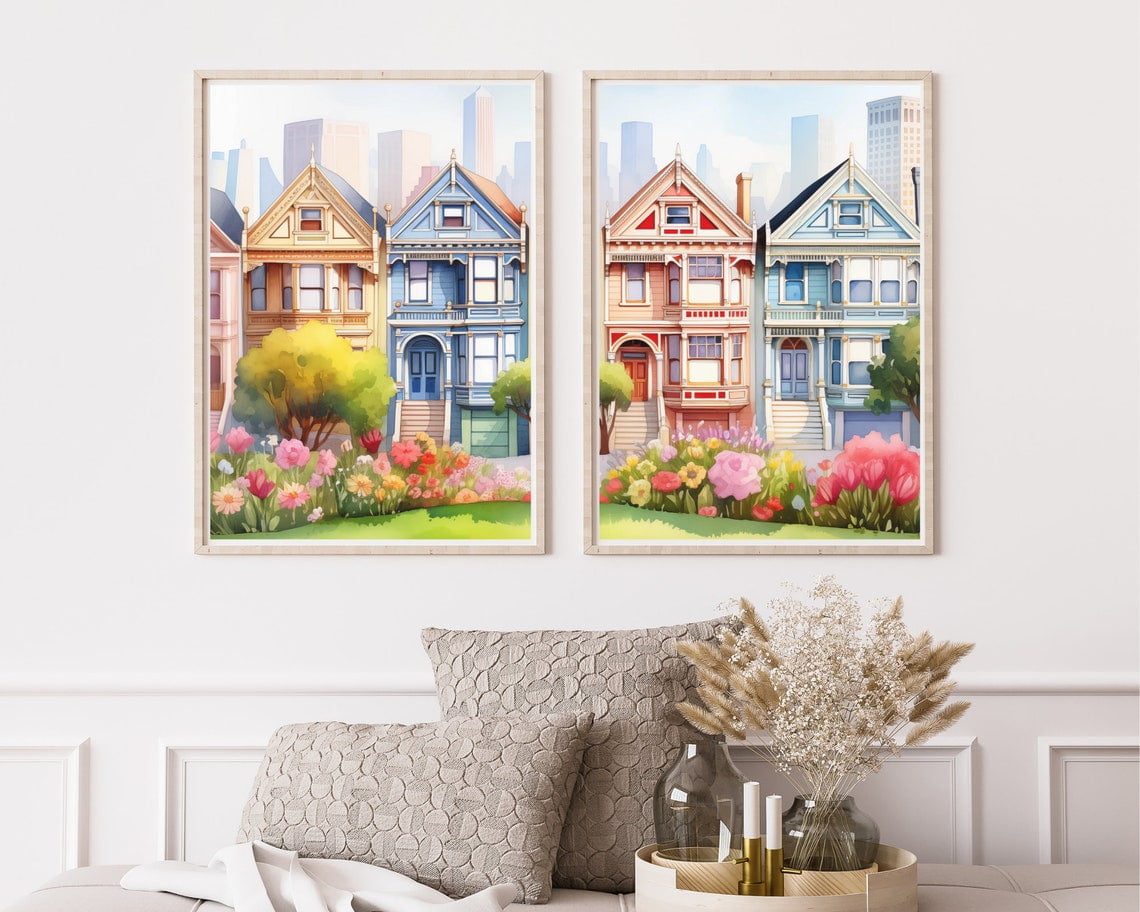 UNFFRAMED Painted Ladies Poster, Set Of 2, San Francisco Alamo Square ...