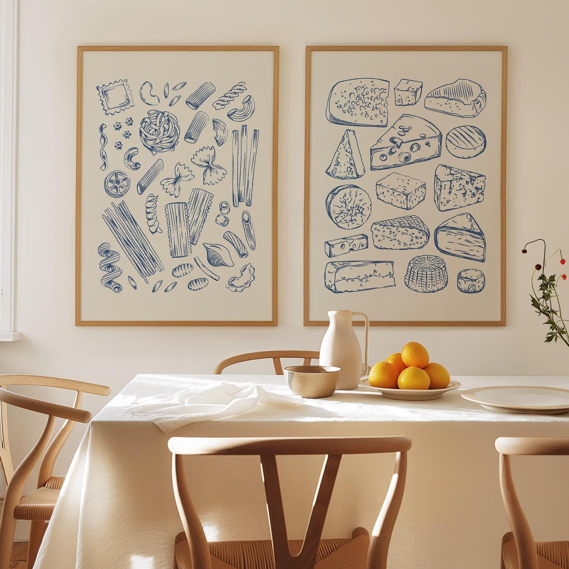 UNFFRAMED Pasta And Cheese Art Set Of Two Posters, Italian Kitchen Set ...