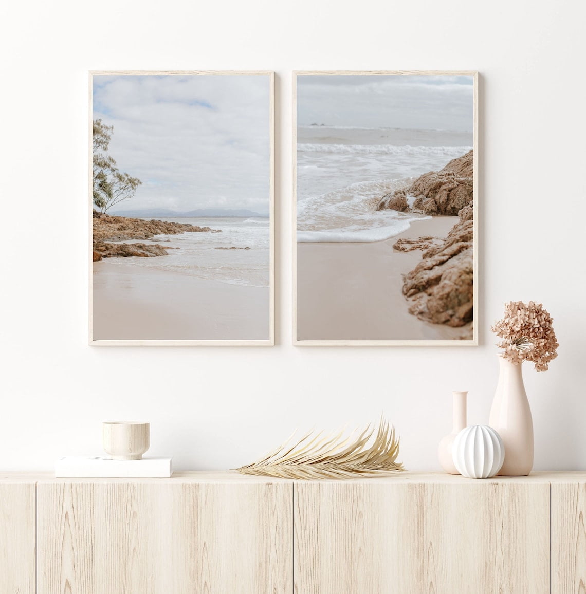 UNFFRAMED Pastel Beach Posters Set Of 2 Coastal 2 Piece Wall Art, Palm ...